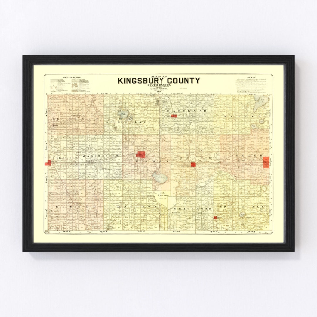 Kingsbury County Map 1899, Vintage Kingsbury County Map, Old Kingsbury ...