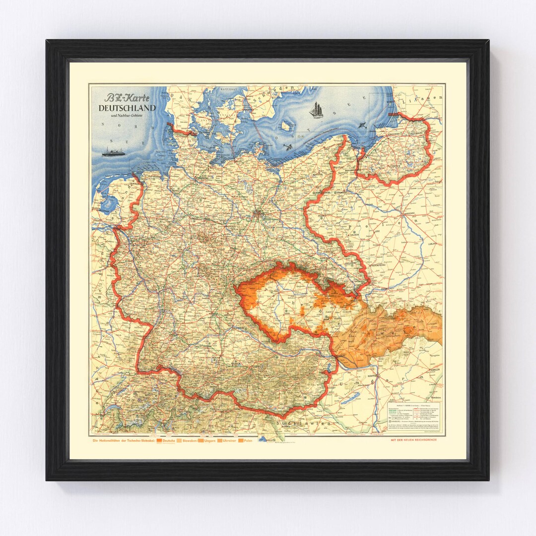 Germany Map 1938, Vintage Germany Map, Old Germany Art, Wall Art Gift ...