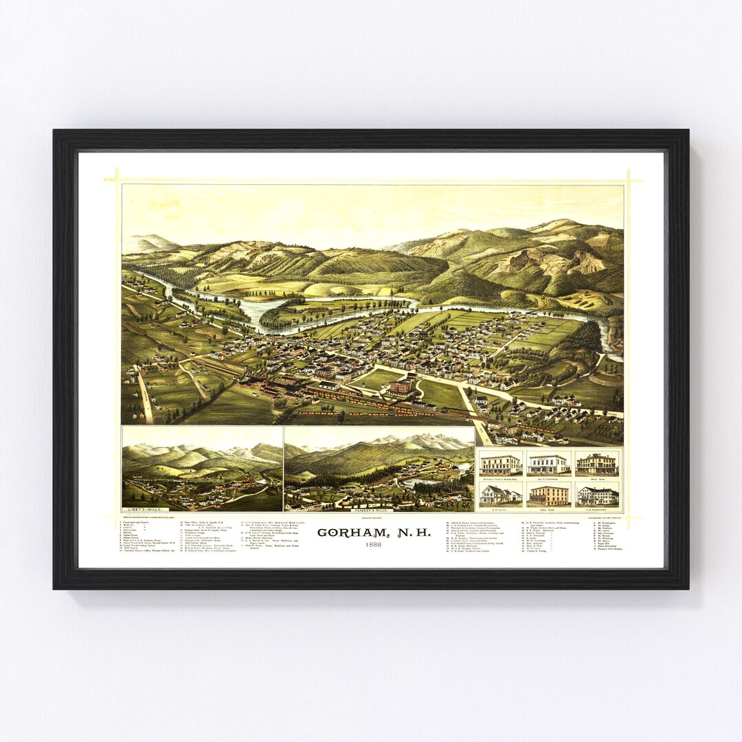 Gorham Map 1888, Vintage Gorham Map, Old Gorham New Hampshire Art, Wall ...