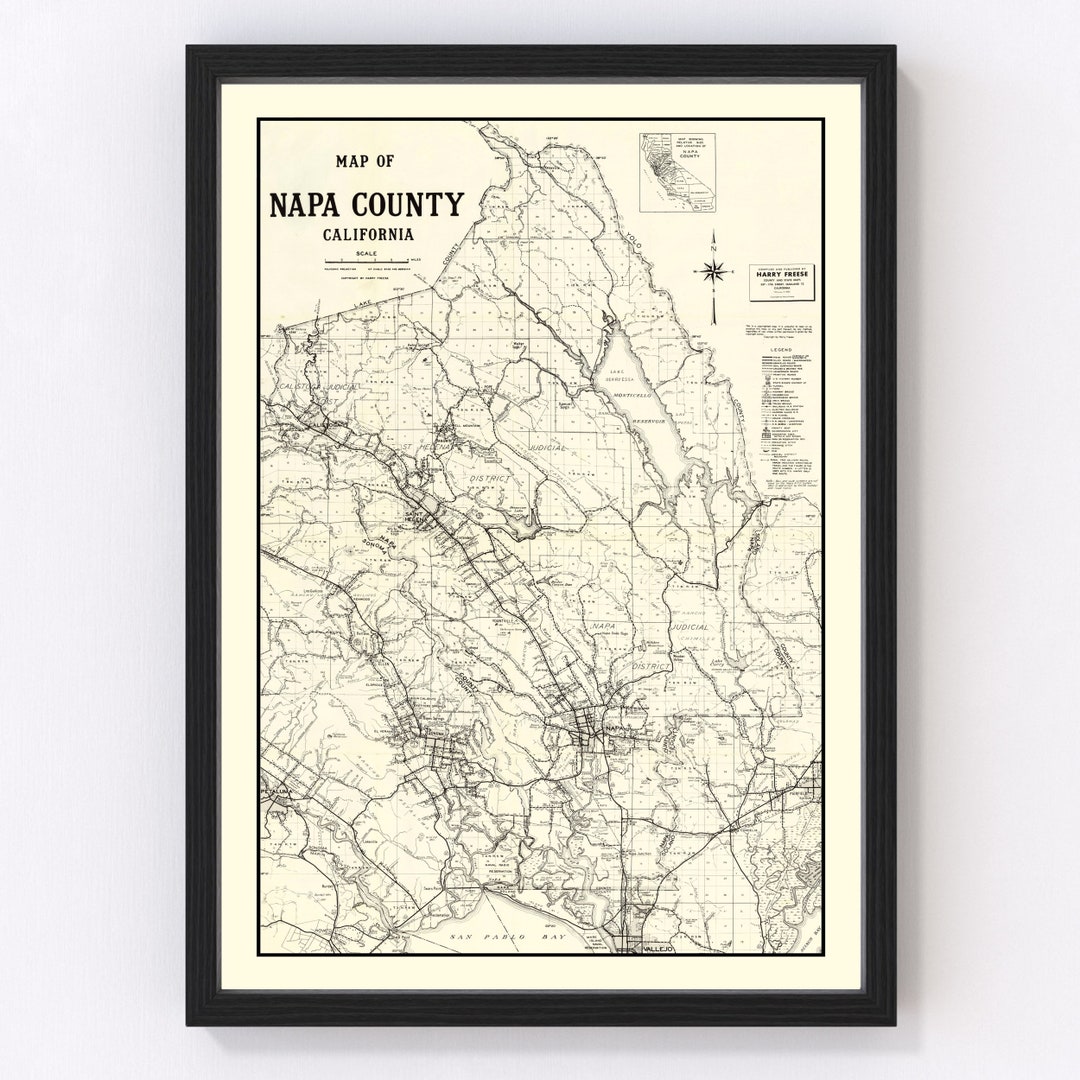 Napa County Map 1950, Vintage Napa County Map, Old Napa County ...