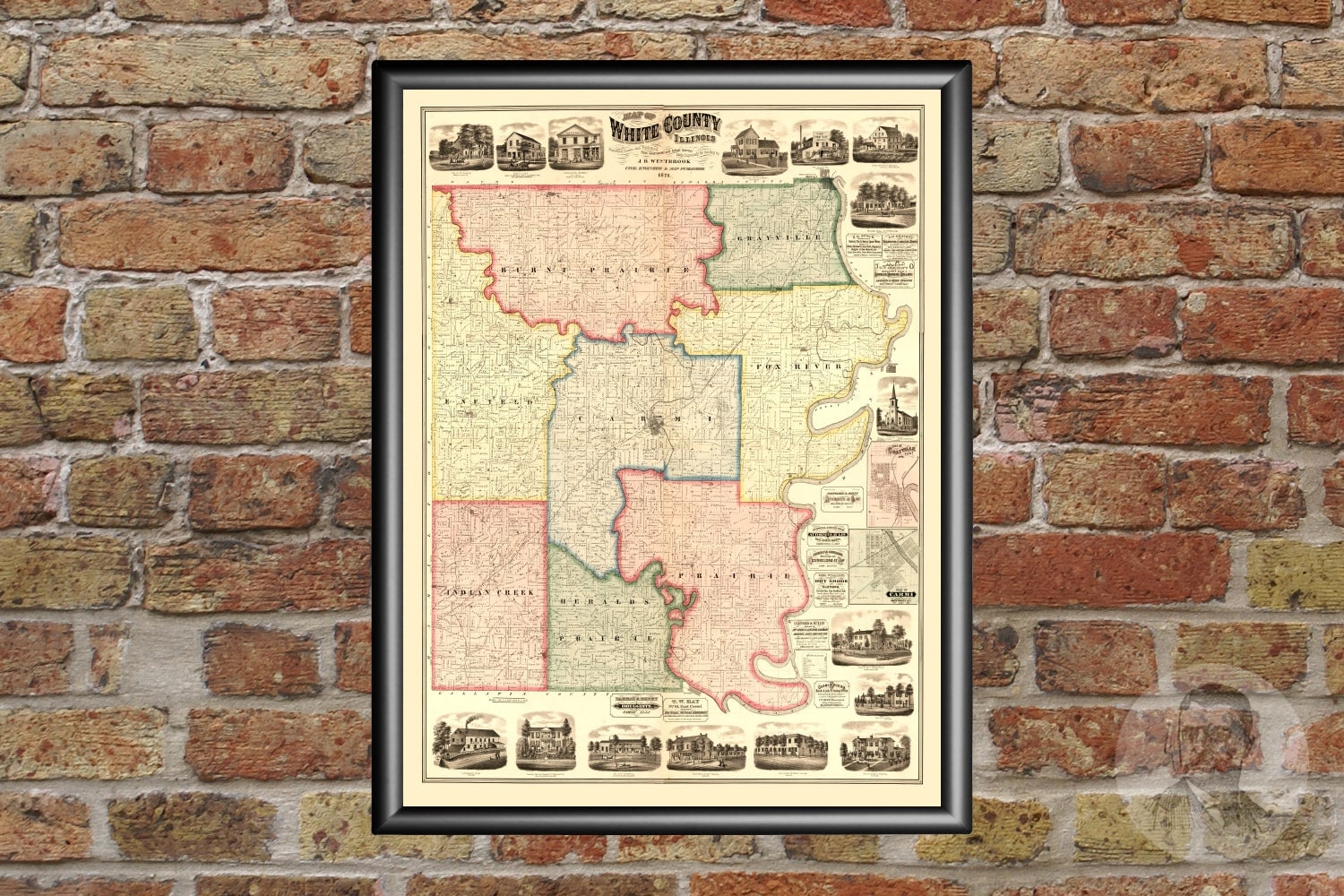 Vintage White County Map 1871 Old Map of White County | Etsy