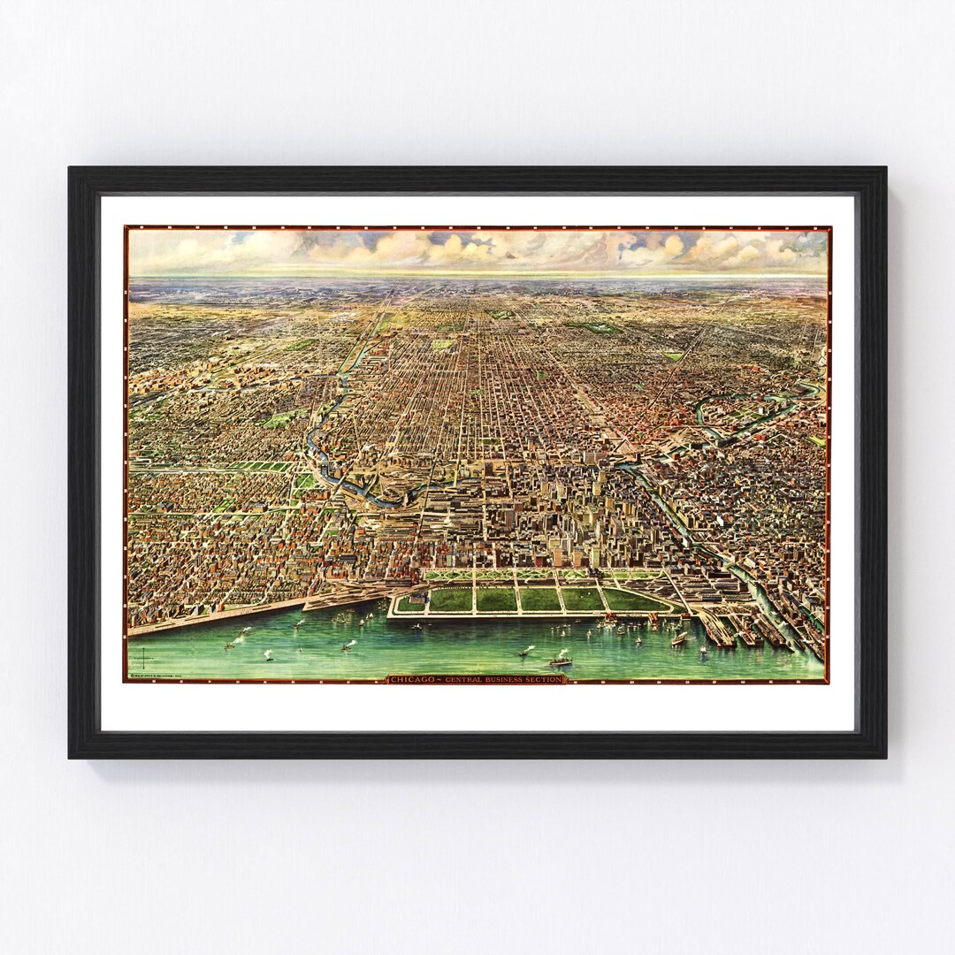 Chicago Map 1916, Vintage Chicago Map, Old Chicago Illinois Art, Wall ...