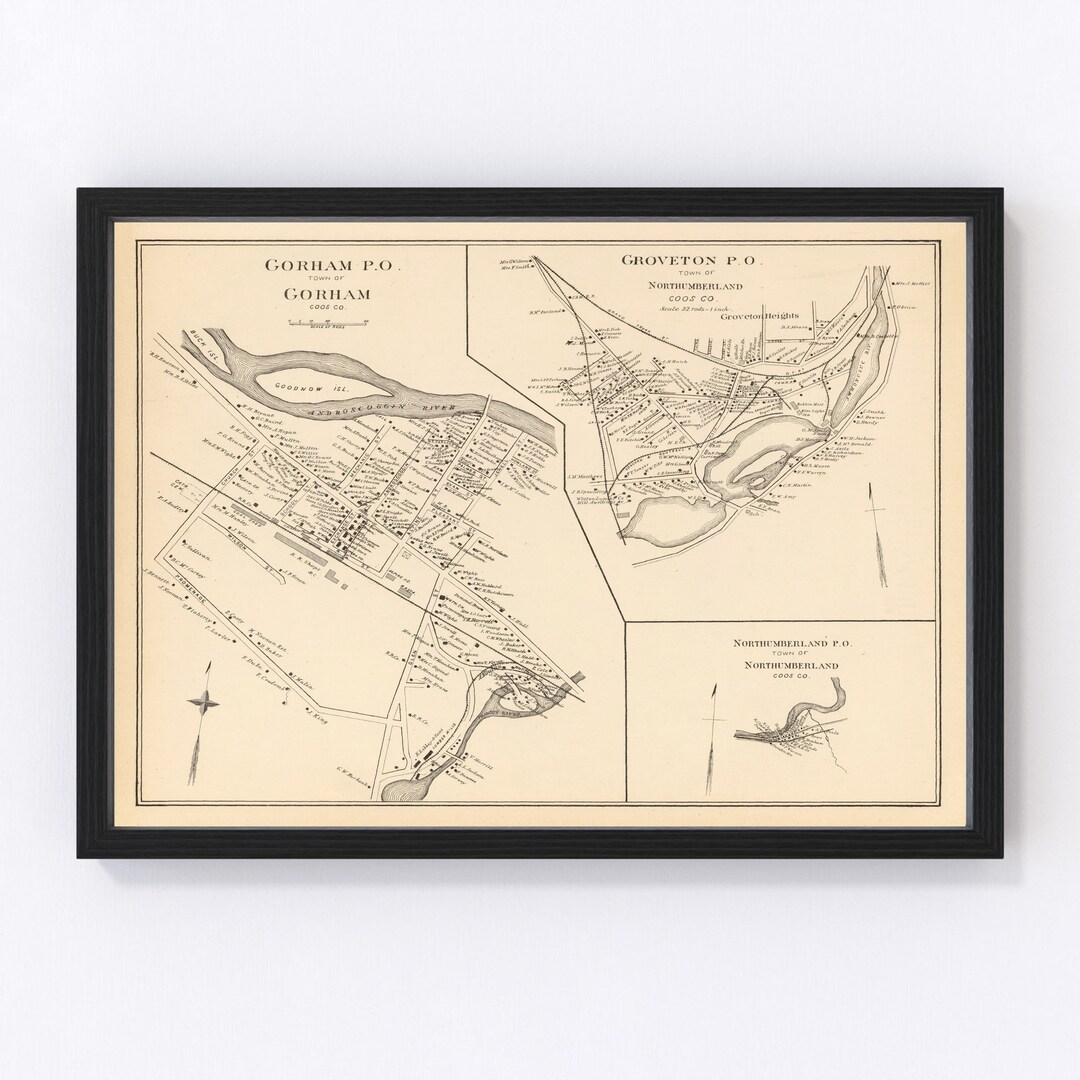 Gorham Map 1892, Vintage Gorham Map, Old Gorham New Hampshire Art, Wall ...