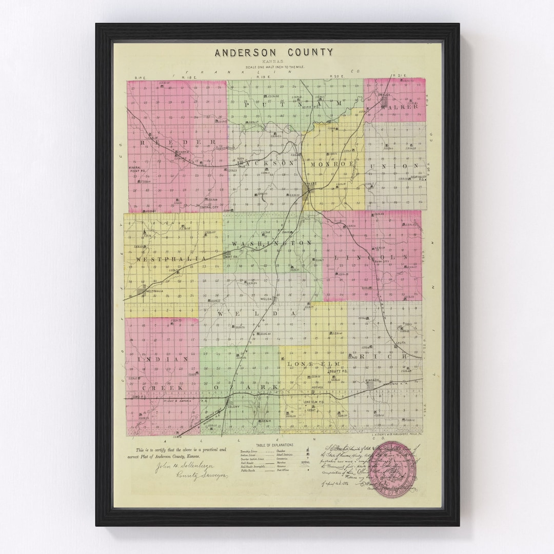 Anderson County Map 1887, Vintage Anderson County Map, Old Anderson ...