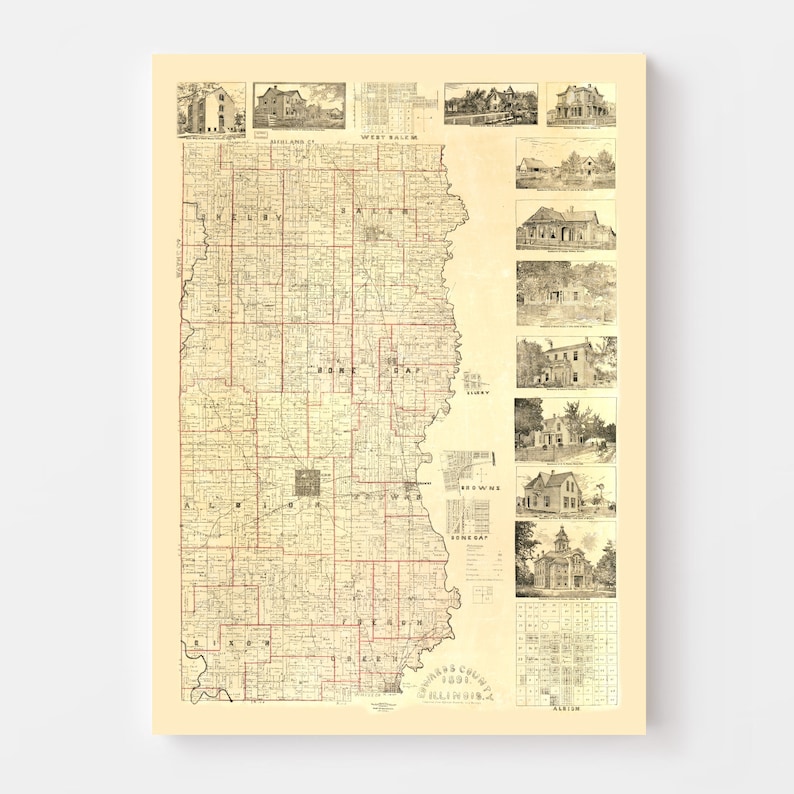 Edwards County Illinois Map 1891 Old Map of Edwards County - Etsy