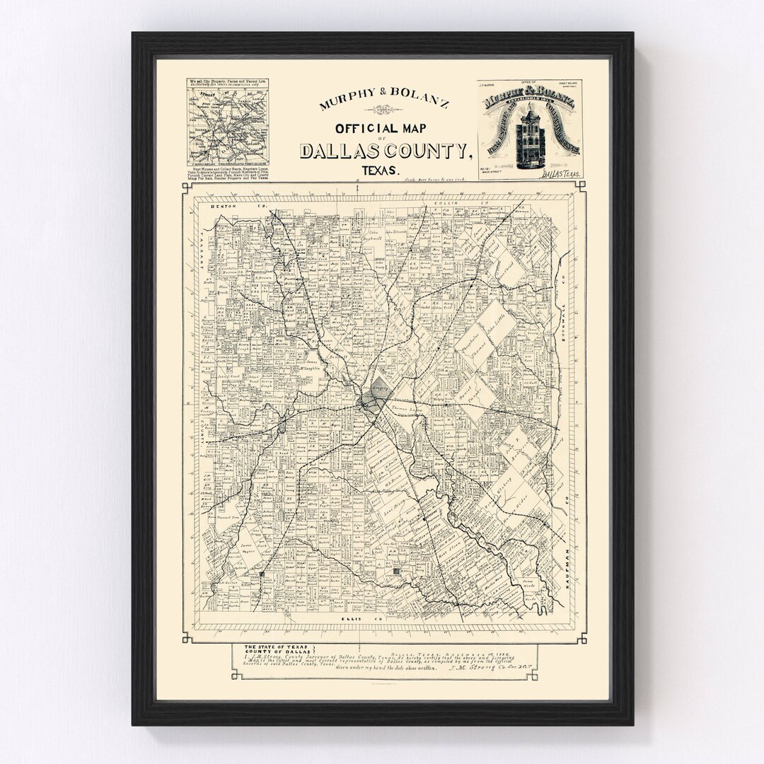 Dallas County Texas Map 1886 - Old Map of Dallas County Texas Art ...