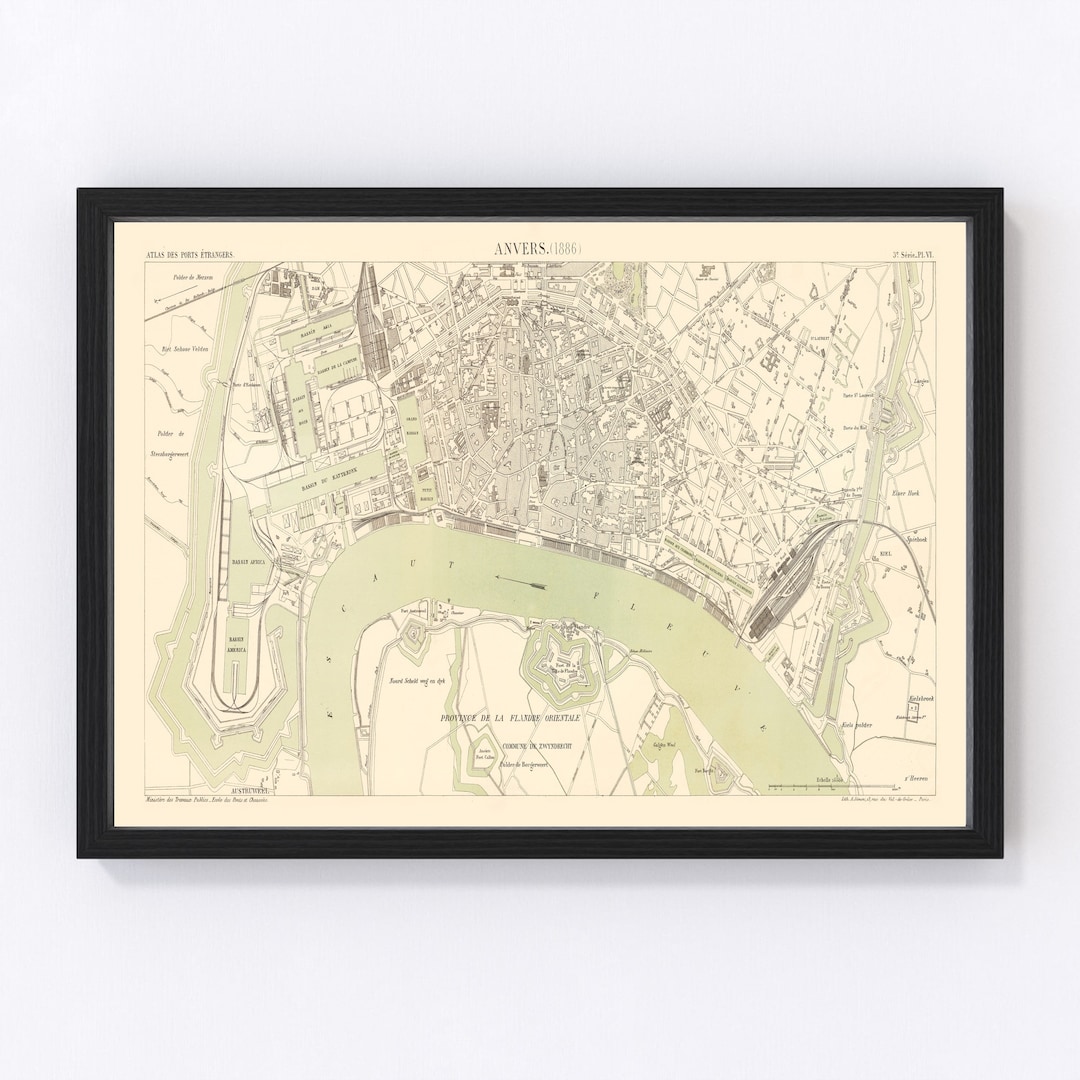 Antwerp Map 1886 Old Map of Antwerp Belgium Art Vintage Print Framed ...