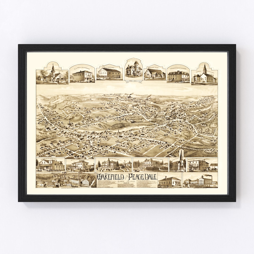 Wakefield Map 1888 Old Map of Wakefield Rhode Island Art Vintage Print ...