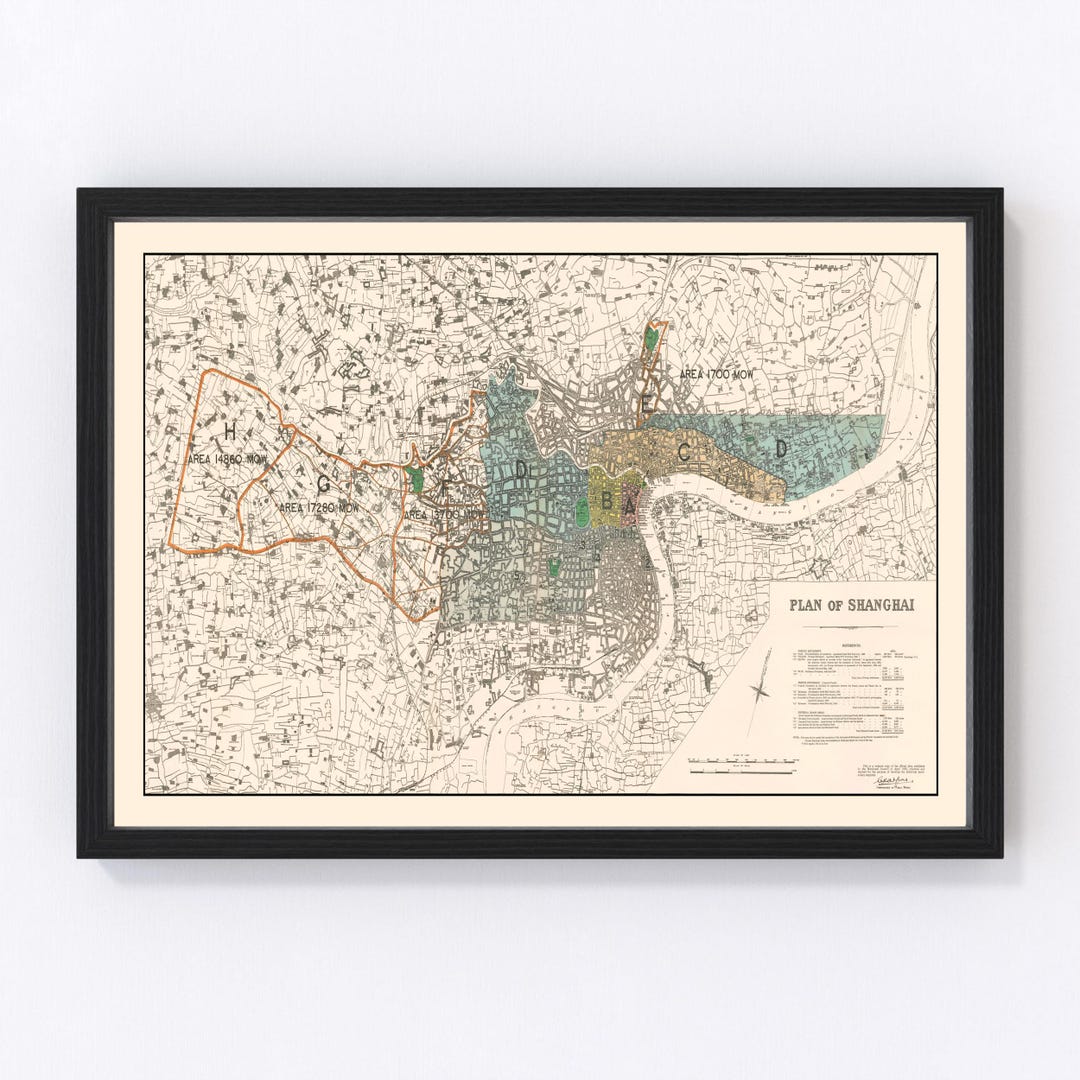 Shanghai Map 1928 Old Map of Shanghai China Art Vintage Print Framed ...
