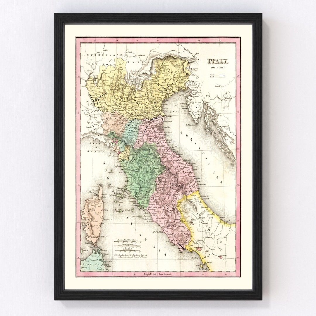 Italy Map 1836, Vintage Italy Map, Old Italy Art, Wall Art Gift for ...