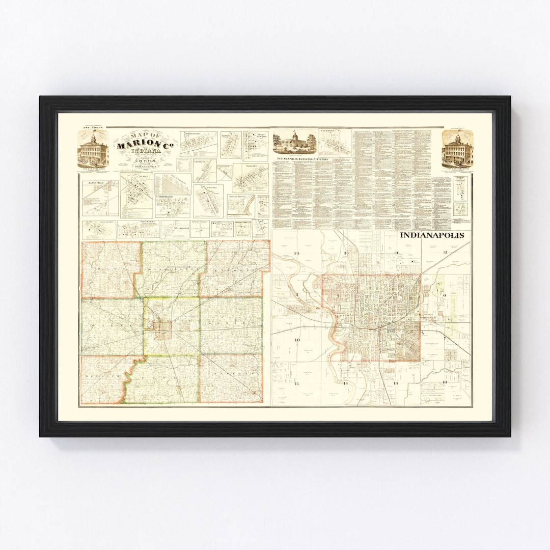 Marion County Indiana Map 1866 Old Map of Marion County Indiana Art ...