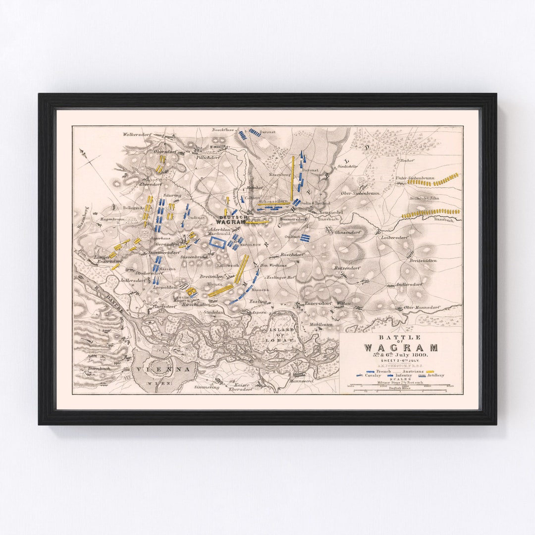 Battle of Wagram Map 1809 Old Map of Battle of Wagram Art Vintage Print ...