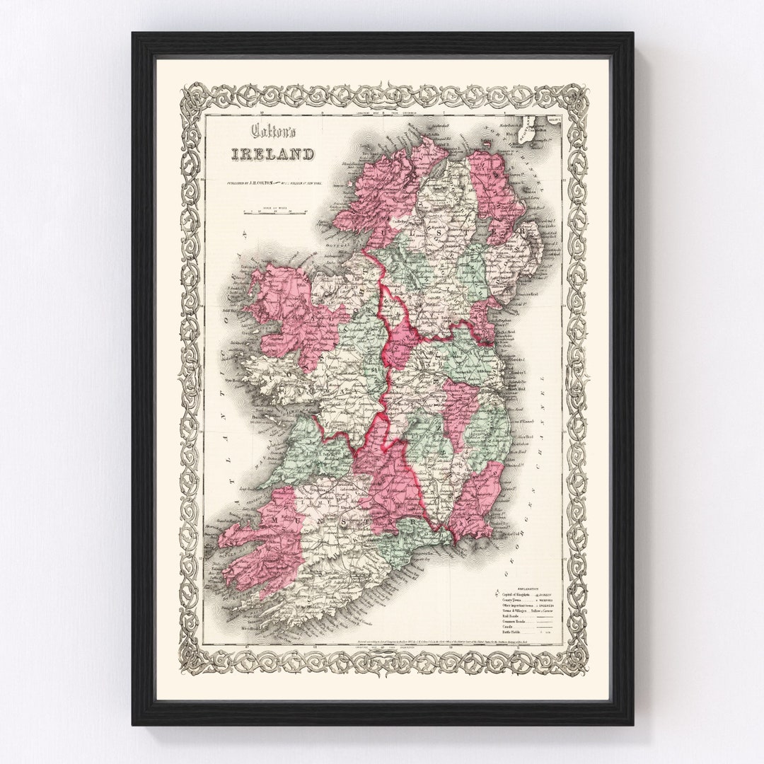Ireland Map 1865, Vintage Ireland Map, Old Ireland Art, Wall Art Gift ...