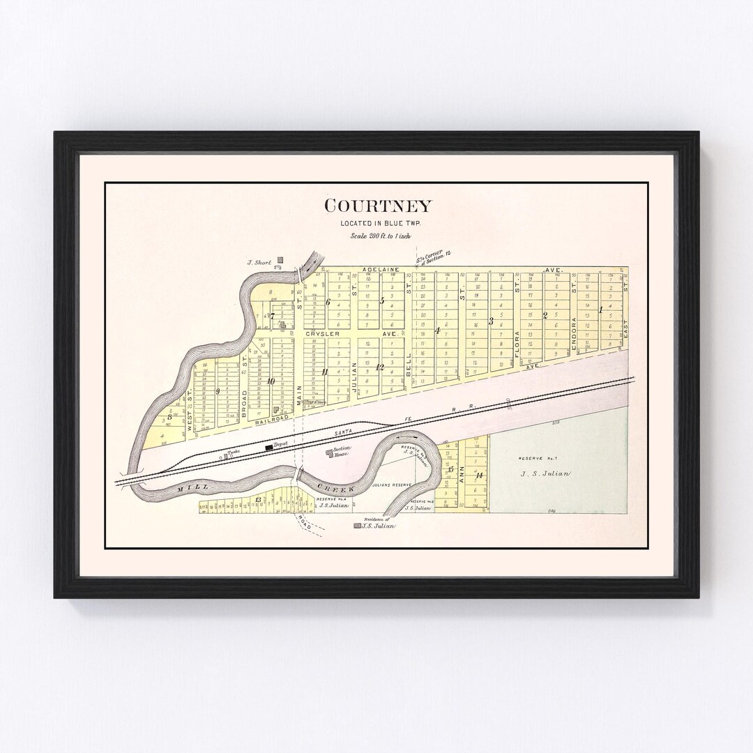 Courtney Map 1904, Vintage Courtney Map, Old Courtney Missouri Art ...