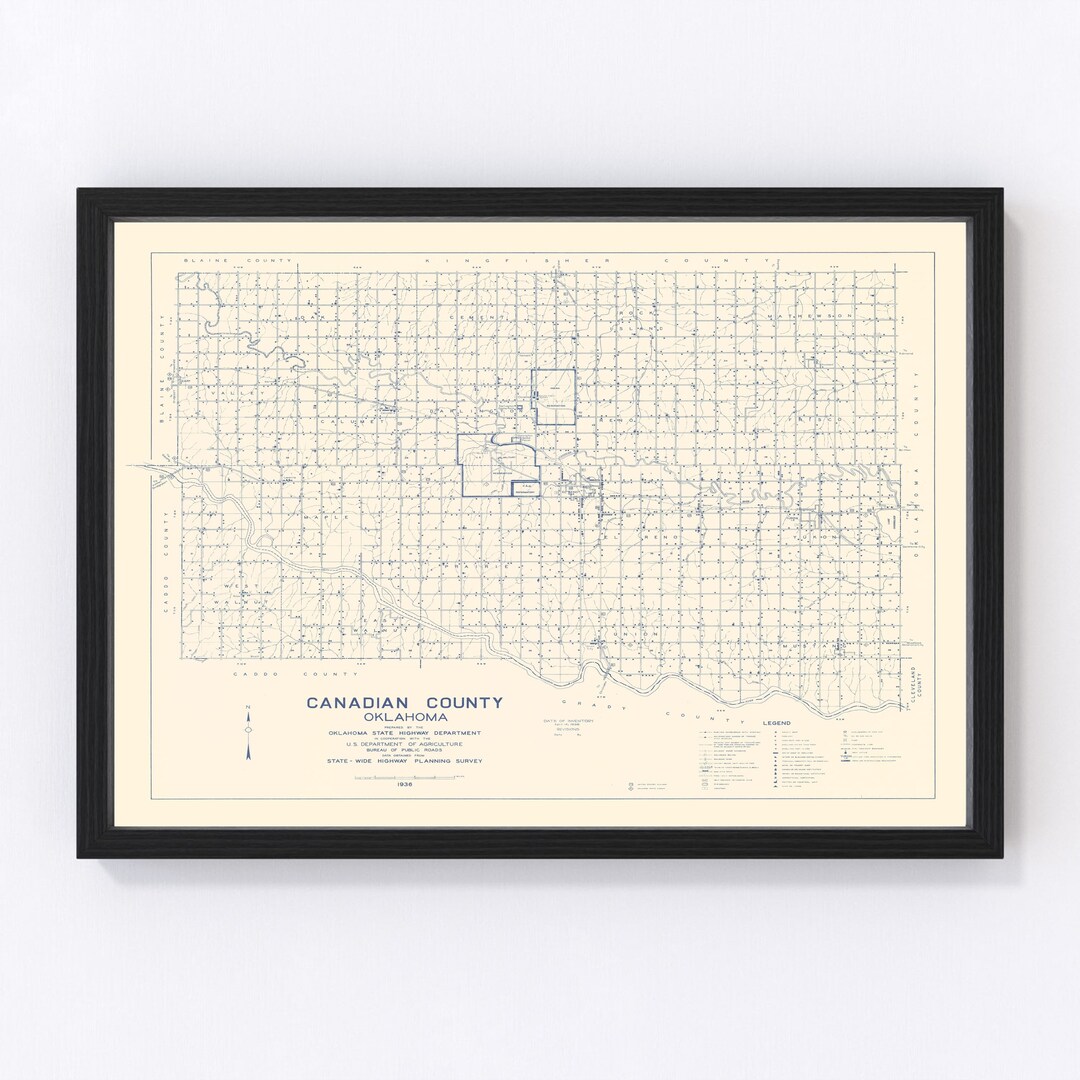 Canadian County Map 1936, Vintage Canadian County Map, Old Canadian ...