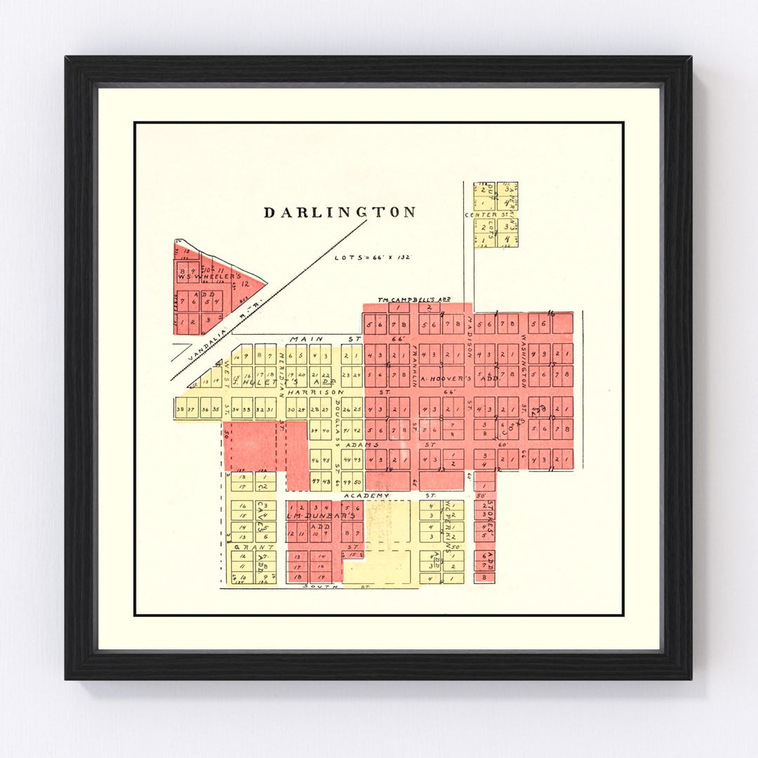 Darlington Map 1898, Vintage Darlington Map, Old Darlington Indiana Art ...