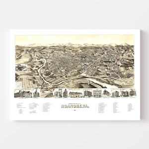 Roanoke Map 1891 - Old Map of Roanoke Virginia Art Vintage Print Framed ...