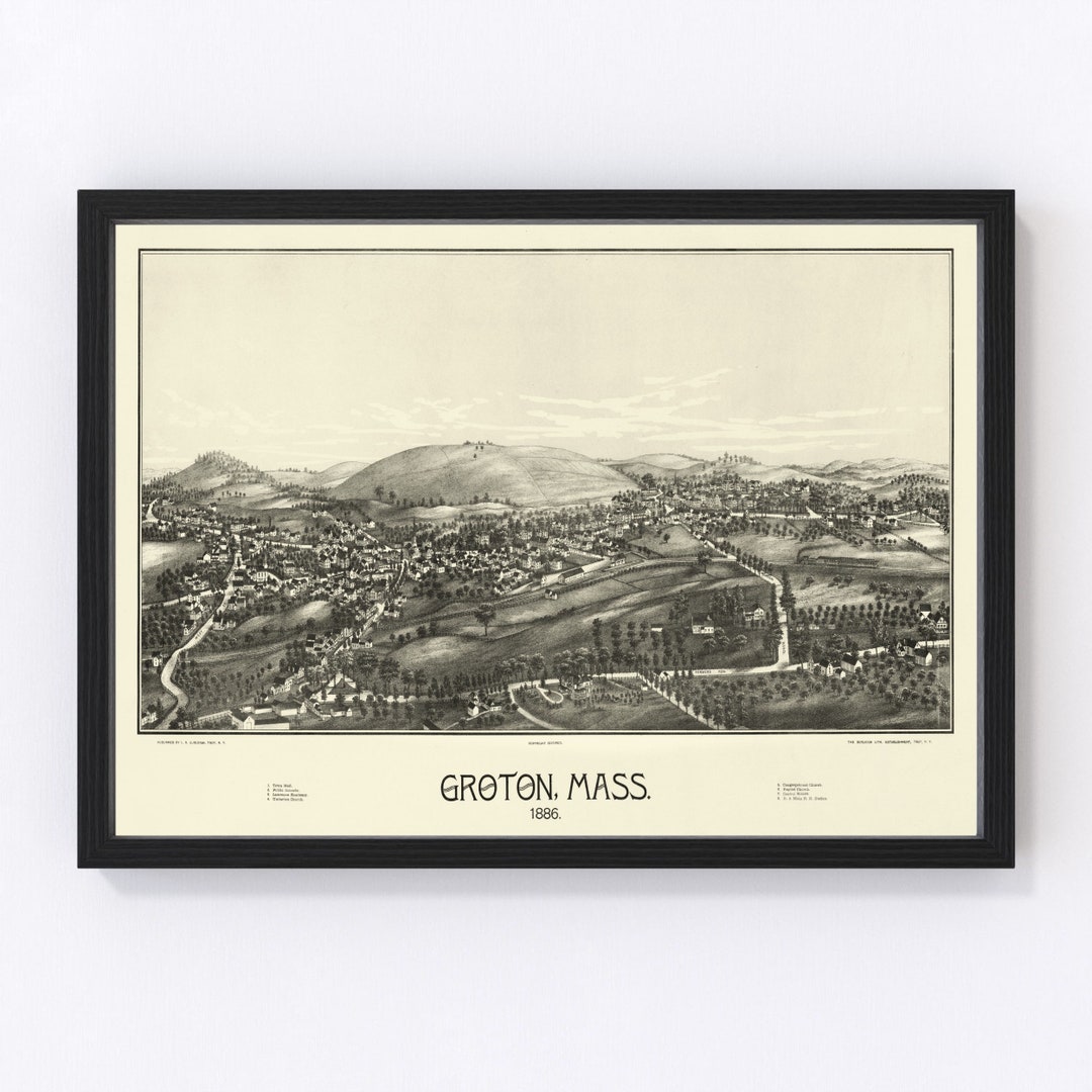 Groton Map 1886, Vintage Groton Map, Old Groton Massachusetts Art, Wall ...