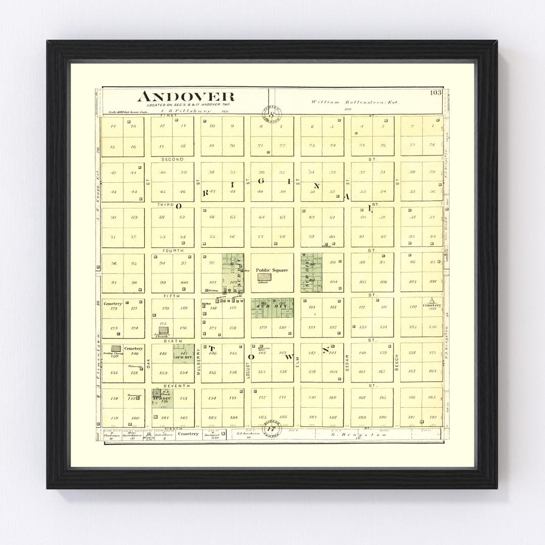 Andover Map 1893, Vintage Andover Map, Old Andover Illinois Art, Wall ...