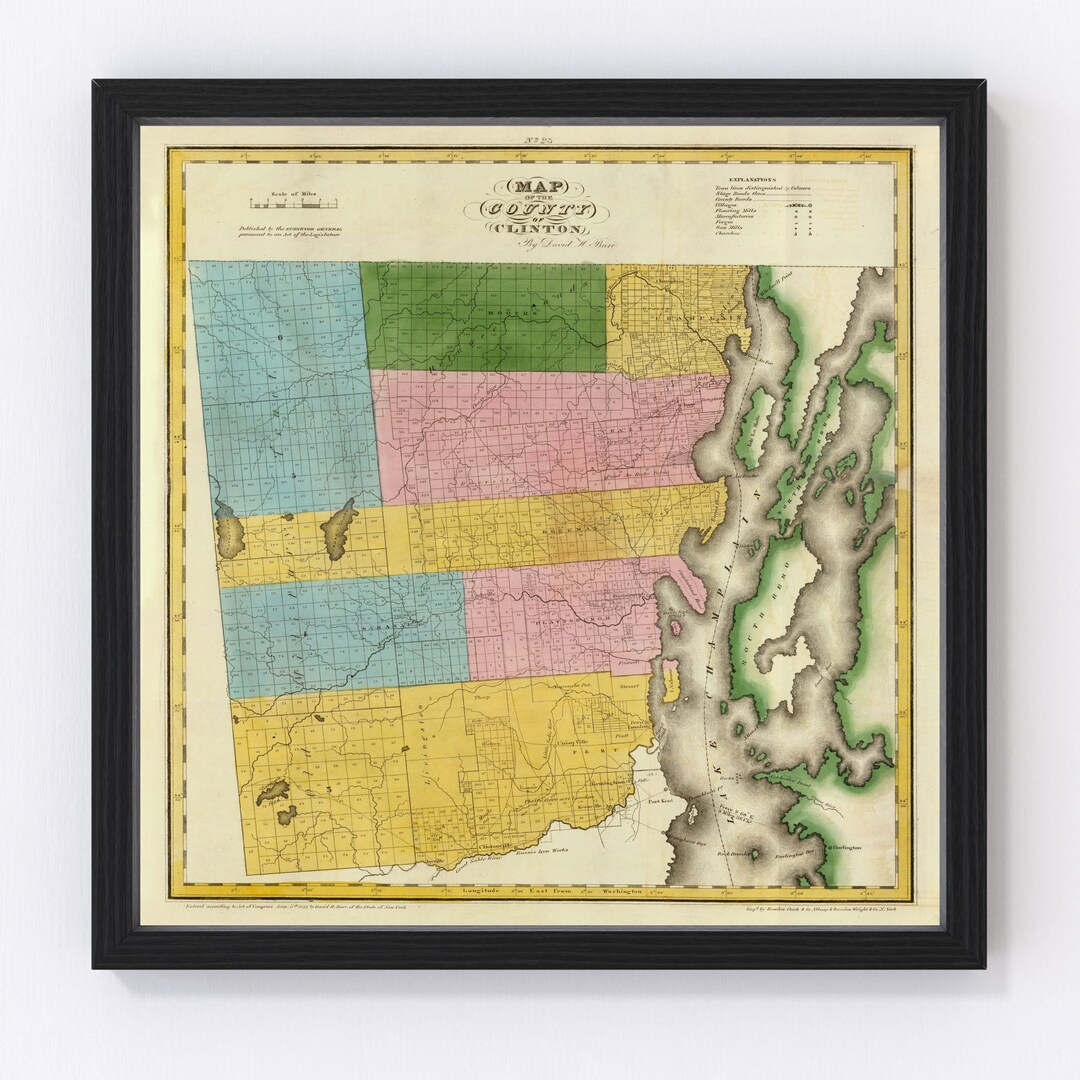 Clinton County Map 1829, Vintage Clinton County Map, Old Clinton County ...