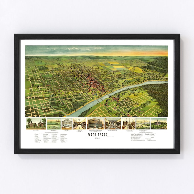 Waco Map 1892 Old Map of Waco Texas Art Vintage Print Framed - Etsy