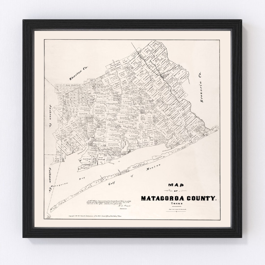 Matagorda County Texas Map 1879 Old Map of Matagorda County Texas Art ...