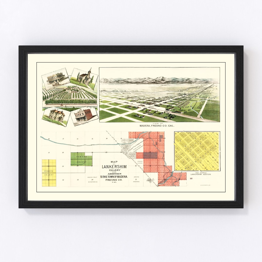 Madera Map 1889, Vintage Madera Map, Old Madera California Art, Wall ...