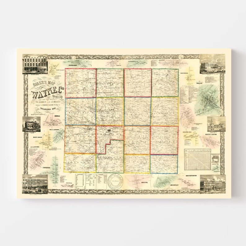 Wayne County Ohio Map 1856 Old Map of Wayne County Ohio Art - Etsy