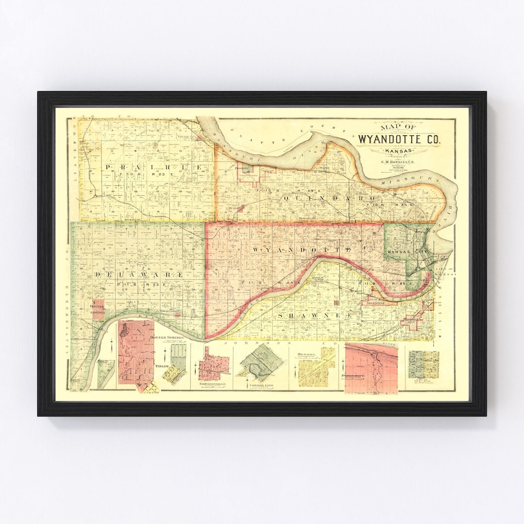 Wyandotte County Map 1887, Vintage Wyandotte County Map, Old Wyandotte ...