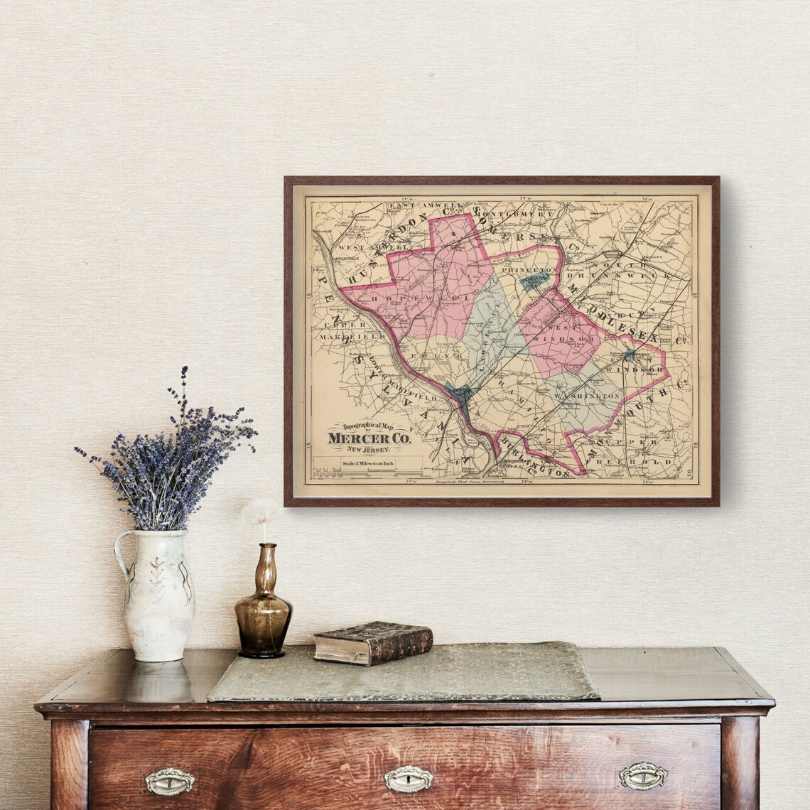 Mercer County NJ Map 1872 Old Map of Trenton New Jersey Art - Etsy