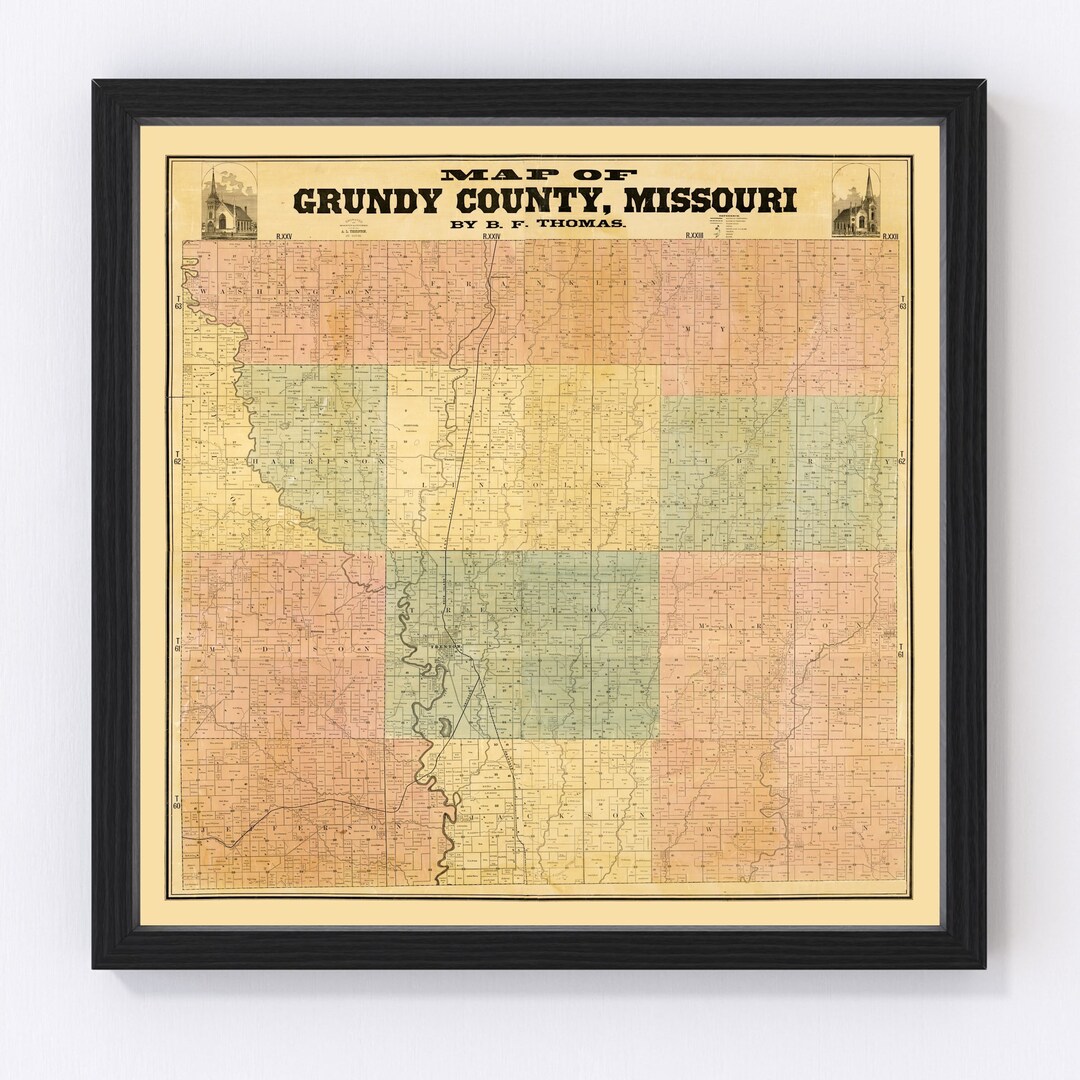 Gundy County Map 1890, Vintage Gundy County Map, Old Gundy County ...