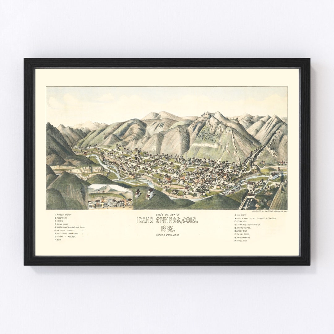 Idaho Springs Map 1882 Old Map of Idaho Springs Colorado Art Vintage ...