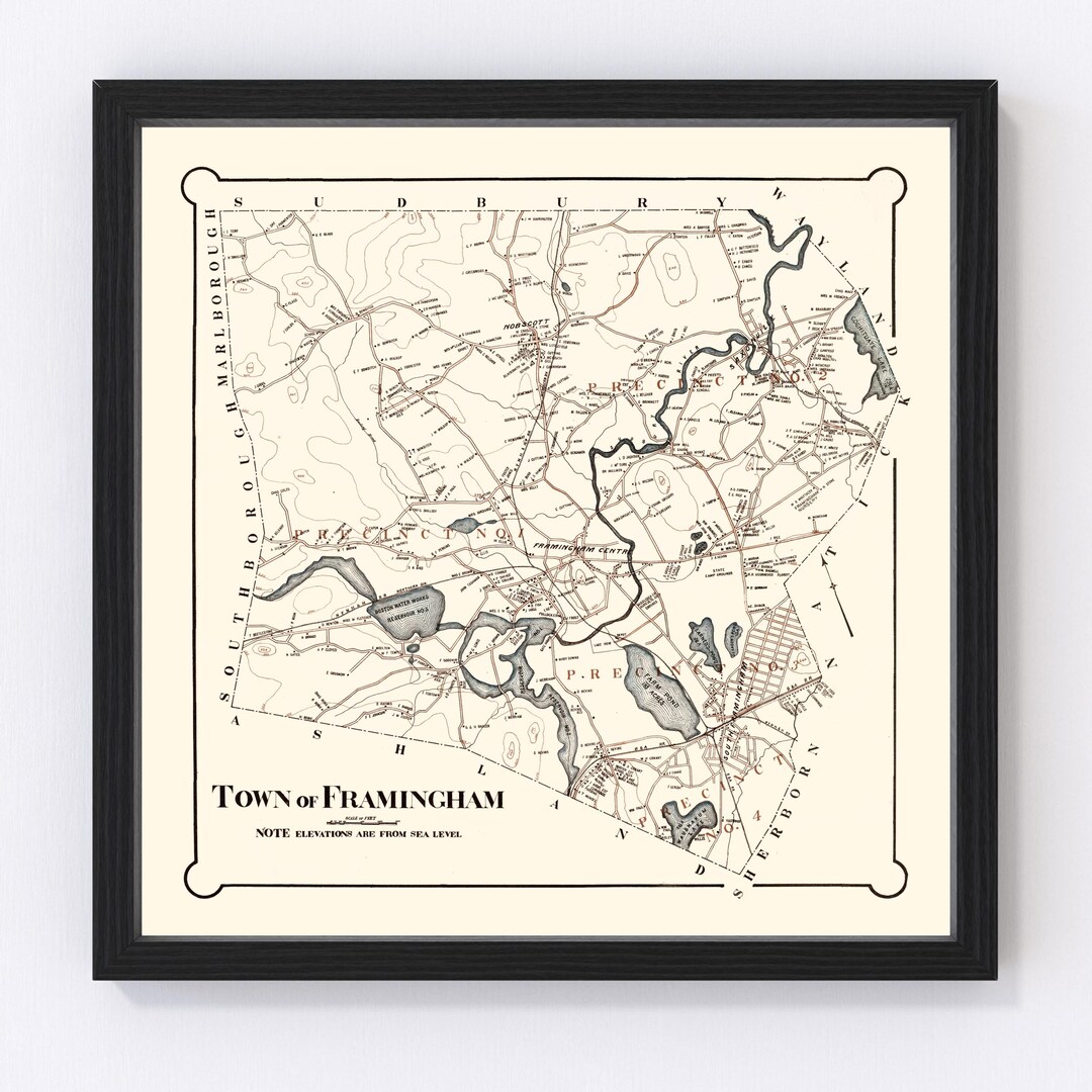 Framingham Map 1895, Vintage Framingham Map, Old Framingham ...