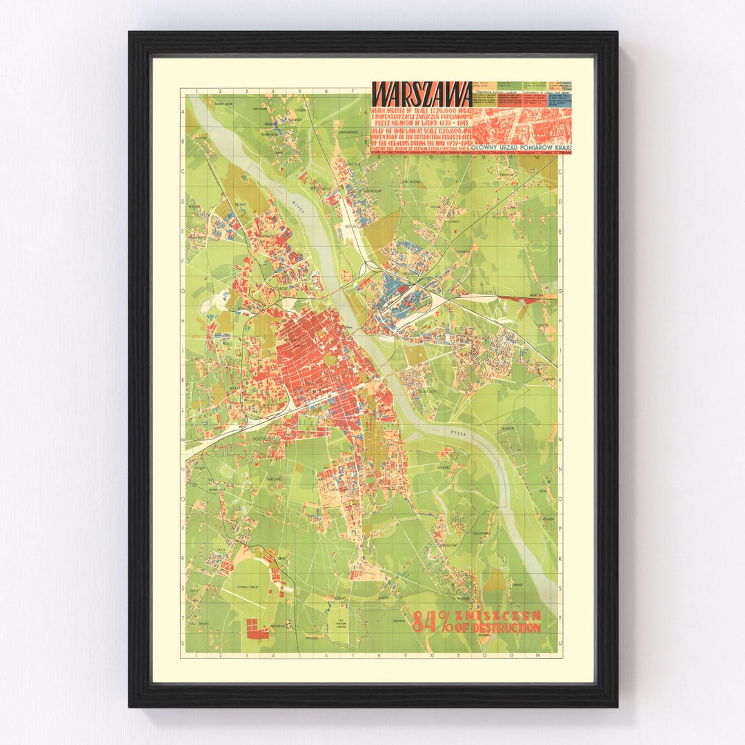 Warsaw Map 1949, Vintage Warsaw Map, Old Warsaw Art, Wall Art Gift for ...