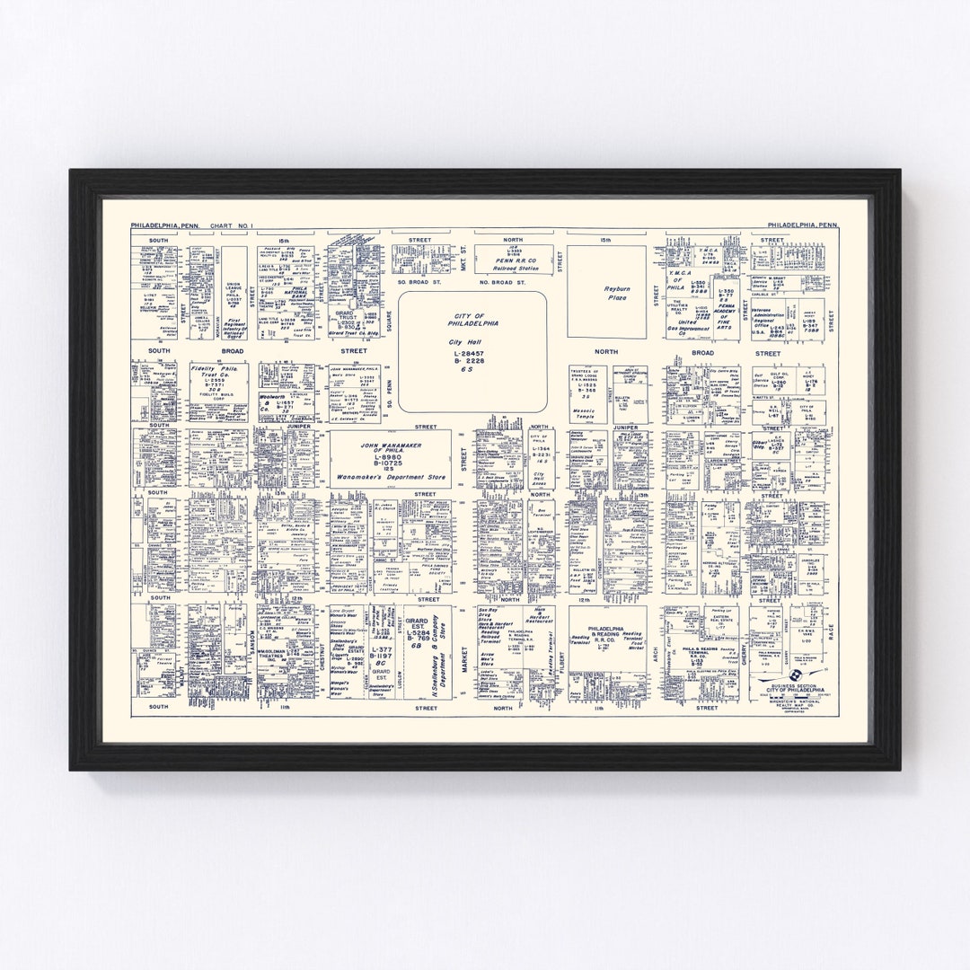 Philadelphia Map 1950 Old Map of Philadelphia Business Section ...