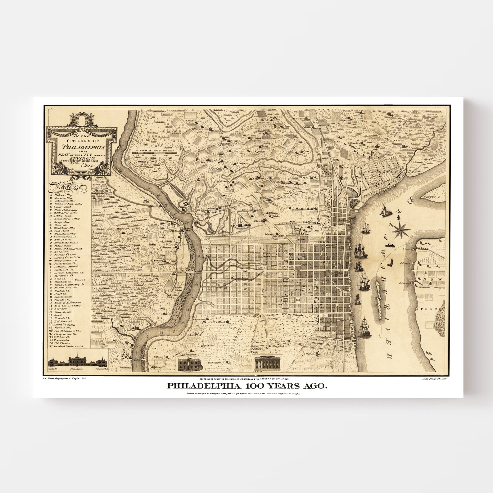 Philadelphia Map 1875 - Old Map of Philadelphia Pennsylvania Art ...