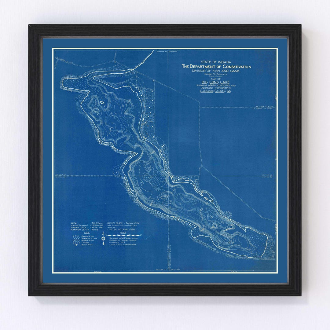 Big Long Lake Map 1925 Old Map of Big Long Lake Art Vintage Print ...