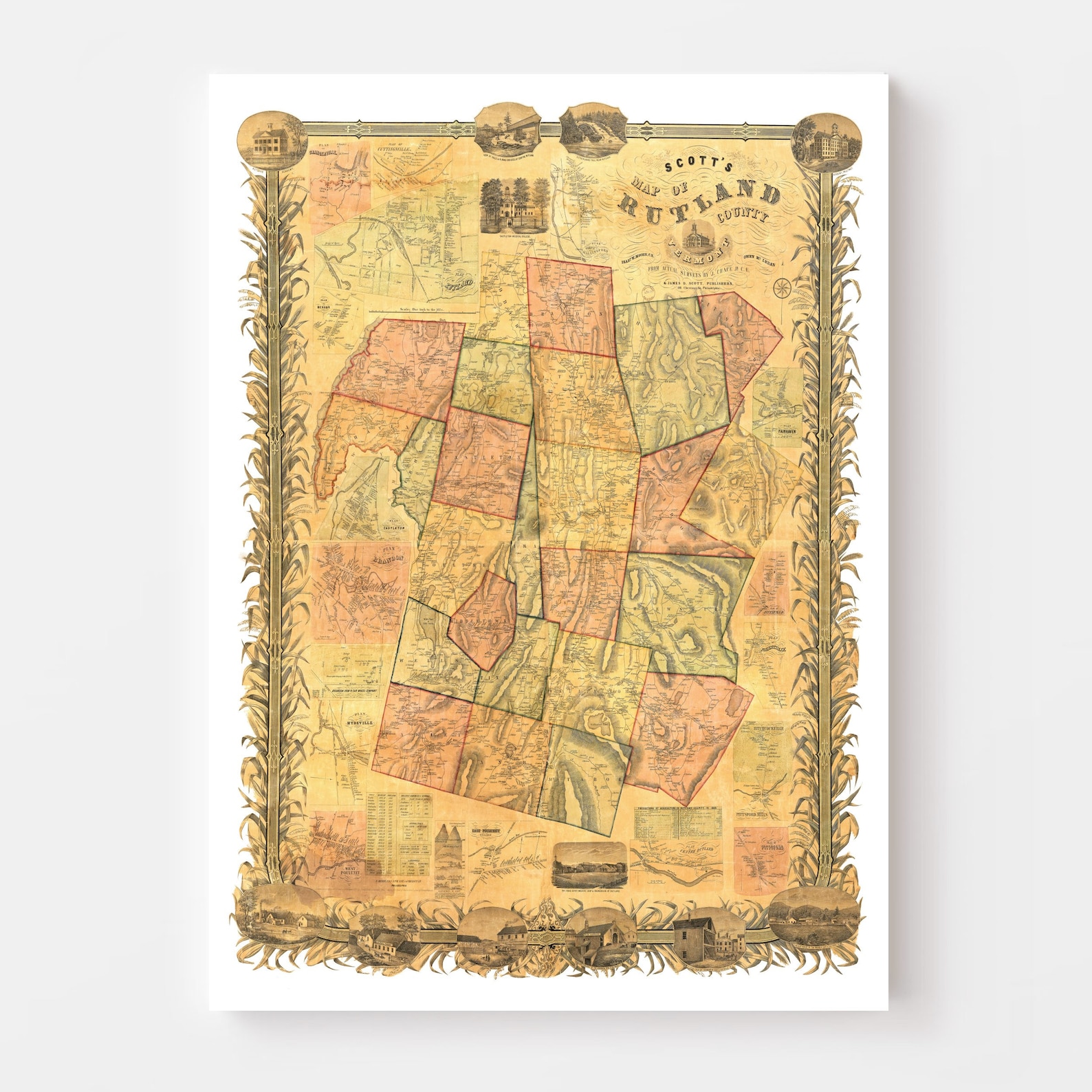 Rutland County Vermont Map 1854 Old Map of Rutland County - Etsy