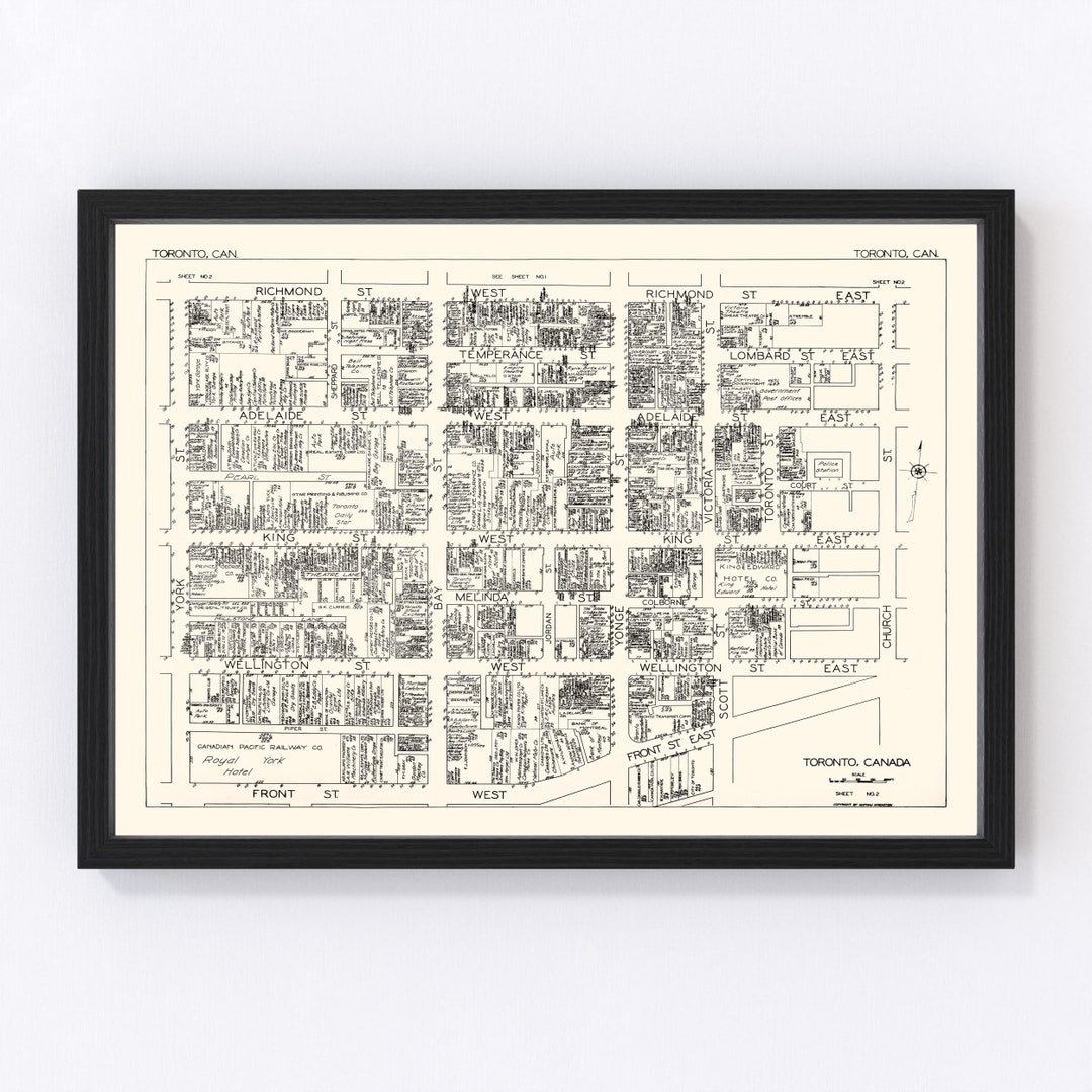 Toronto Map 1929 Old Map of Toronto Canada Art Vintage Print Framed ...