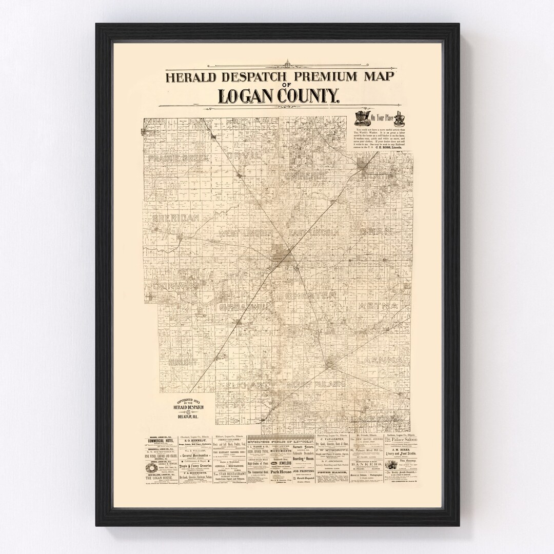 Logan County Illinois Map 1893 Old Map of Logan County Illinois Art ...