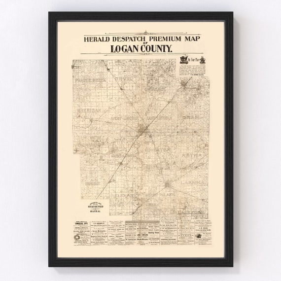 Logan County Illinois Map 1893 Old Map of Logan County - Etsy