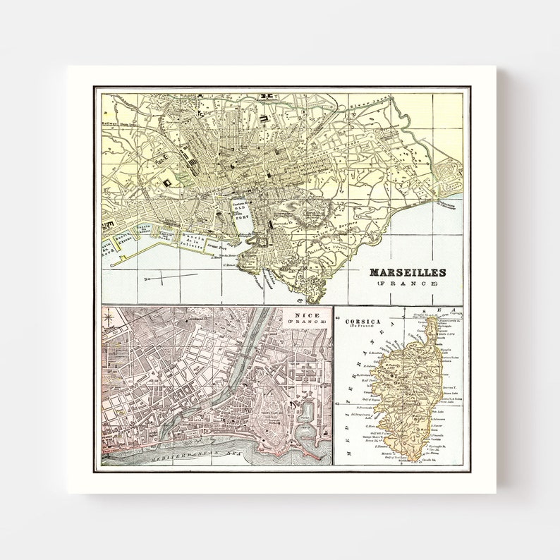 Marseille Map 1901, Vintage Marseille Map, Old Marseille Art, Wall Art ...
