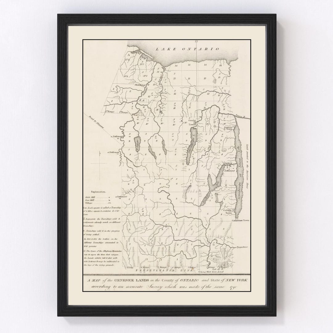 Finger Lakes Map 1849, Vintage Finger Lakes Map, Old Finger Lakes Art ...