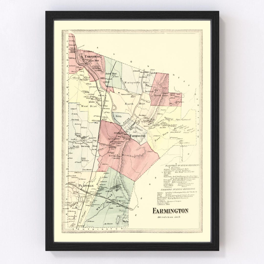 Farmington Map 1869, Vintage Farmington Map, Old Farmington Connecticut ...
