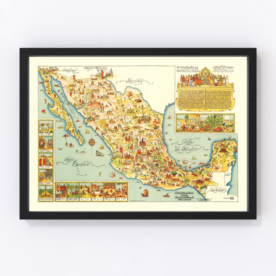 Mexico Map 1931, Vintage Mexico Map, Old Mexico Art, Wall Art Gift for ...