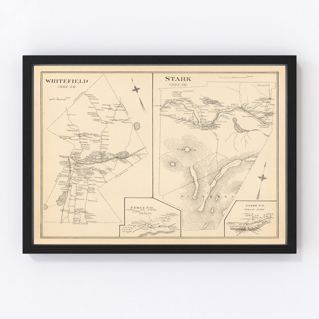 Stark Map 1892, Vintage Stark Map, Old Stark New Hampshire Art, Wall ...