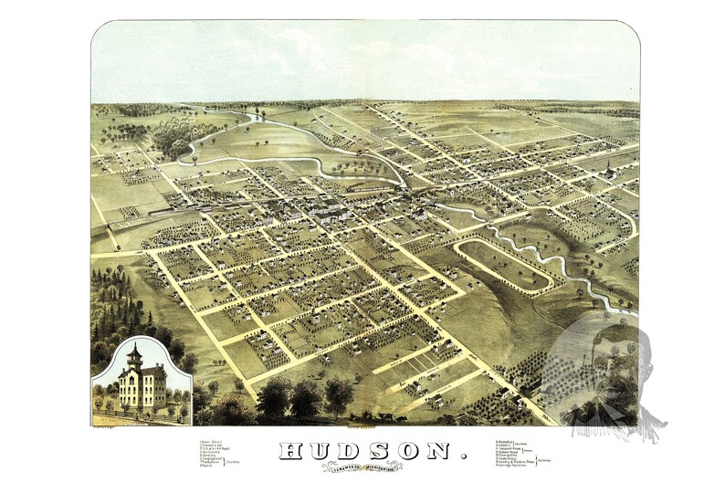 Vintage Hudson Map 1868 Old Map of Hudson Michigan | Etsy
