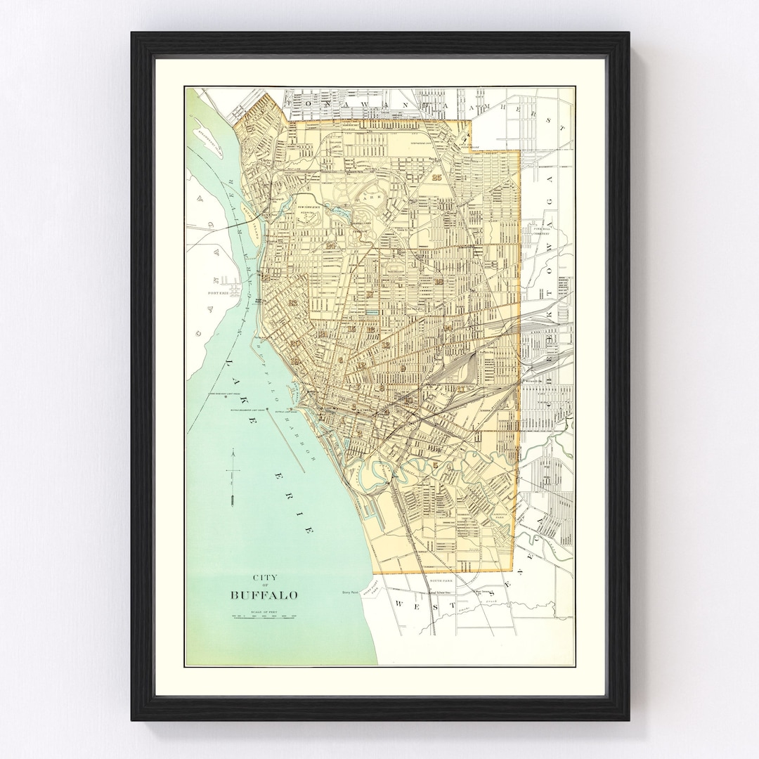Buffalo Map 1895 Old Map of Buffalo New York Art Vintage Print Framed ...