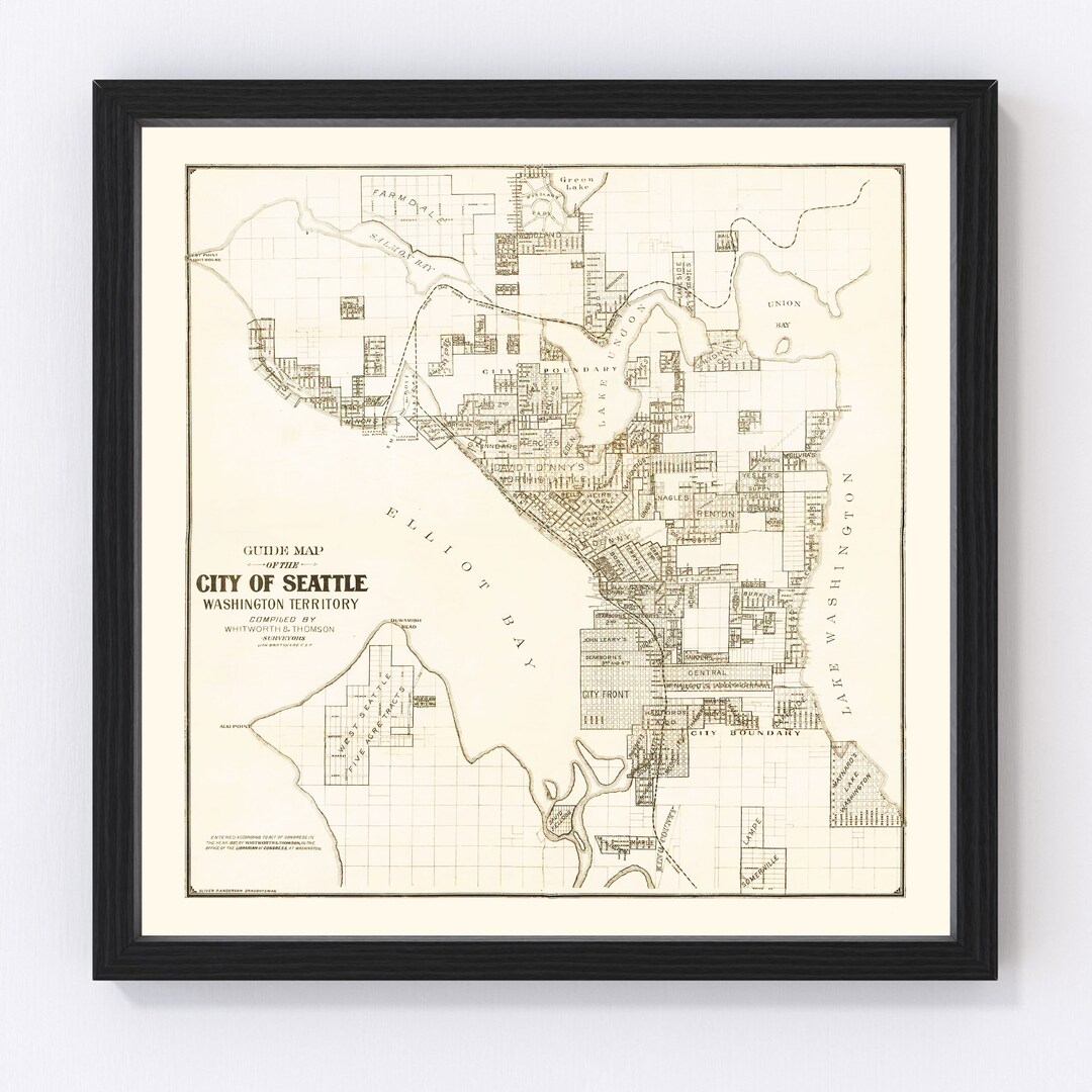 Seattle Map 1887, Vintage Seattle Map, Old Seattle Washington Art, Wall ...
