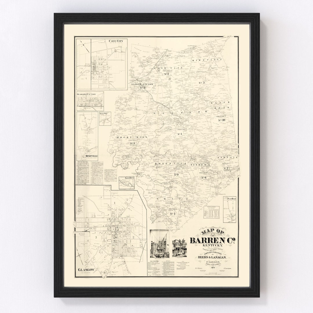 Barren County Map 1879, Vintage Barren County Map, Old Barren County ...